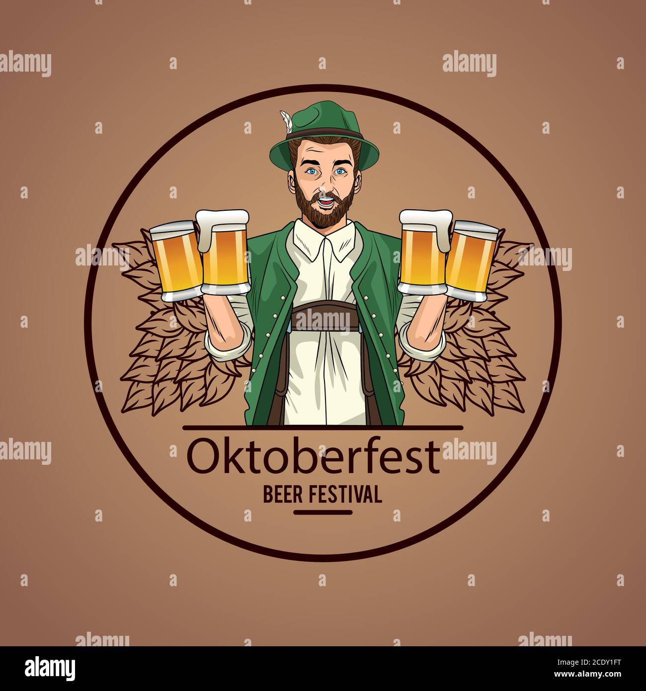 man cartoon with traditional cloth and beer glasses design, Oktoberfest ...