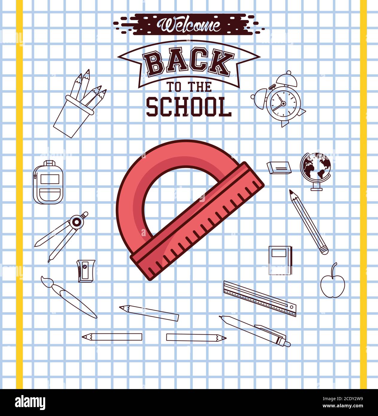 ruler on checkered paper background design, Back to school eduacation ...