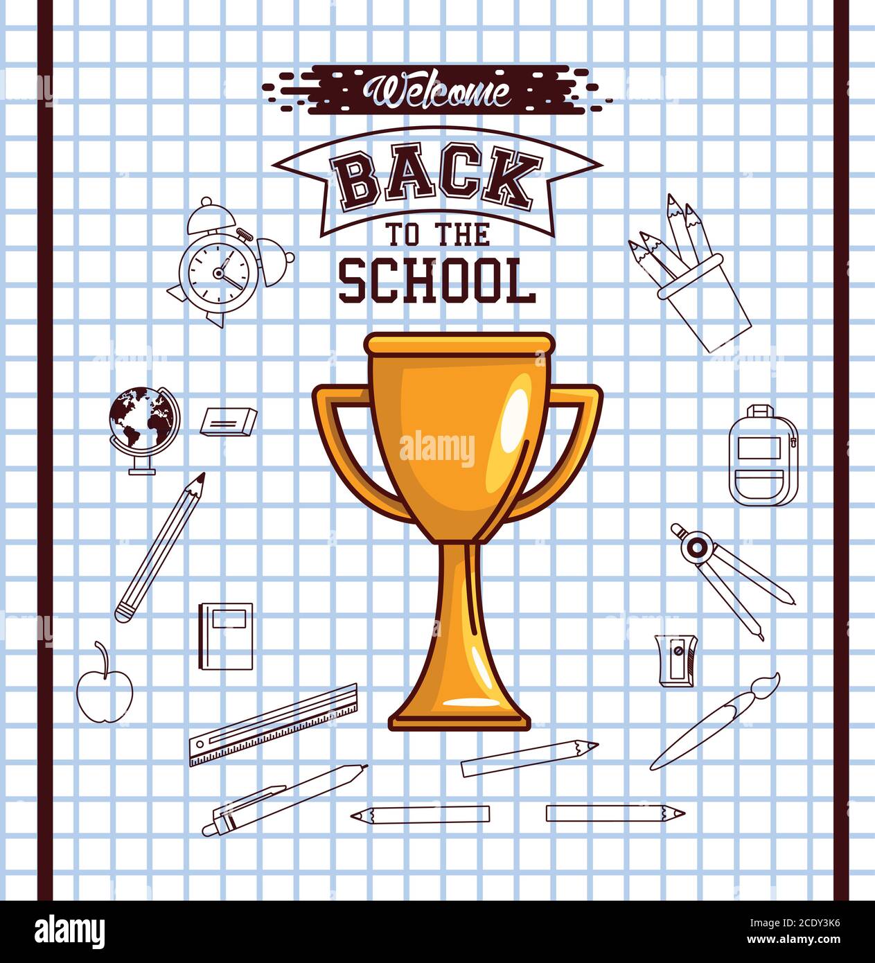 trophy on checkered paper background design, Back to school eduacation ...
