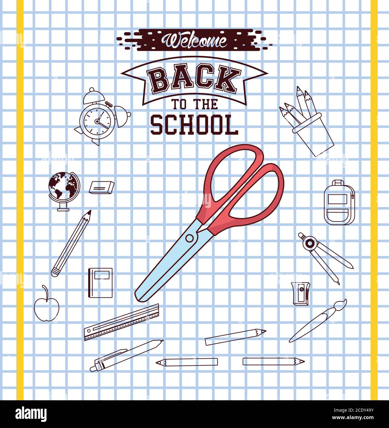 scissor on checkered paper background design, Back to school eduacation ...