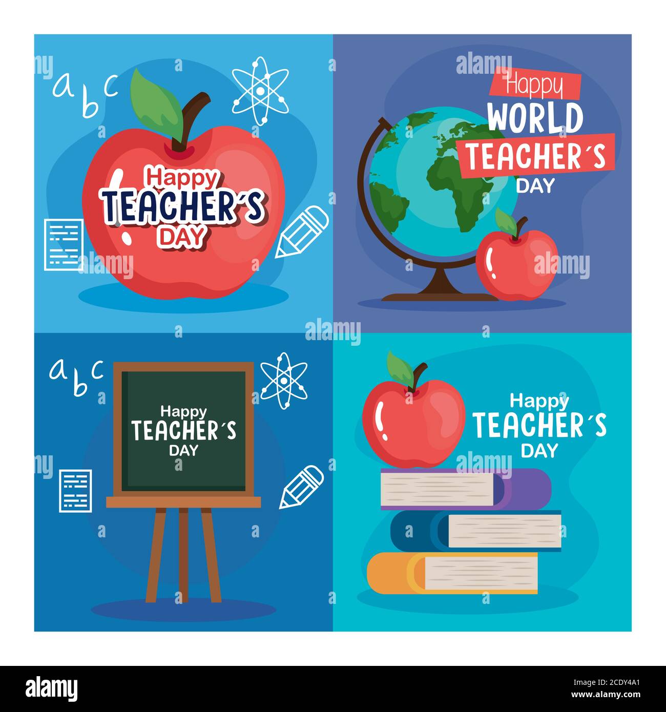 apple books green board and world sphere of happy teachers day vector ...