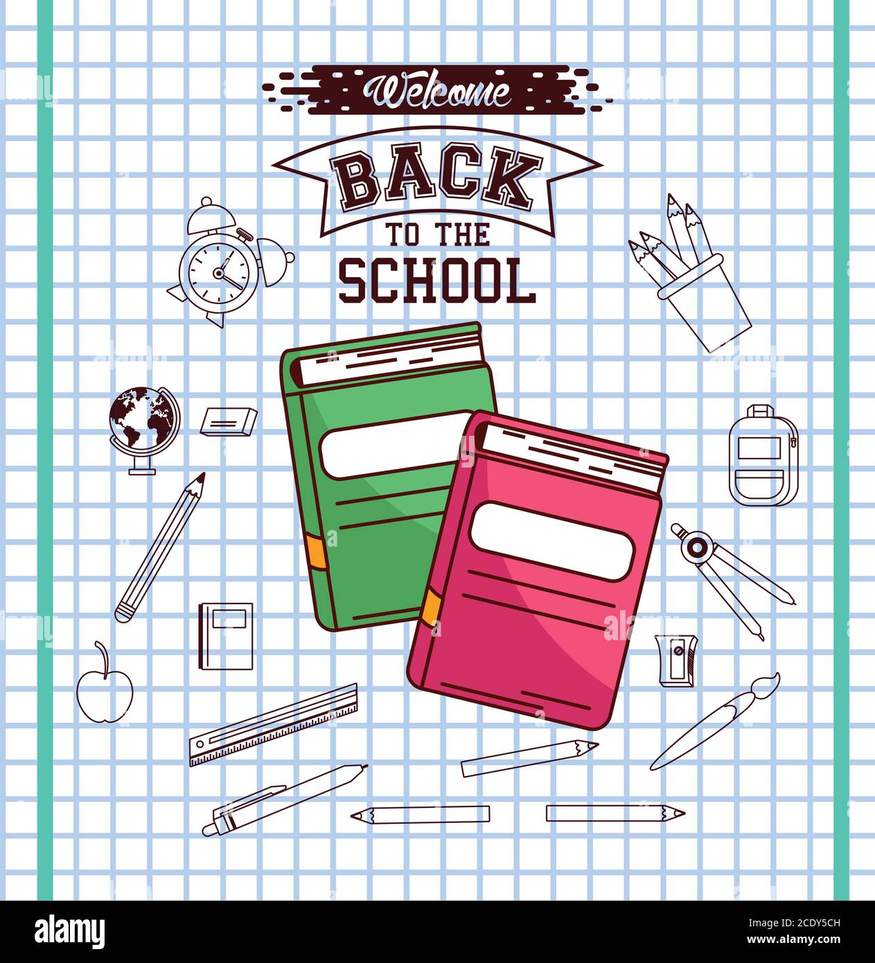notebooks on checkered paper background design, Back to school ...