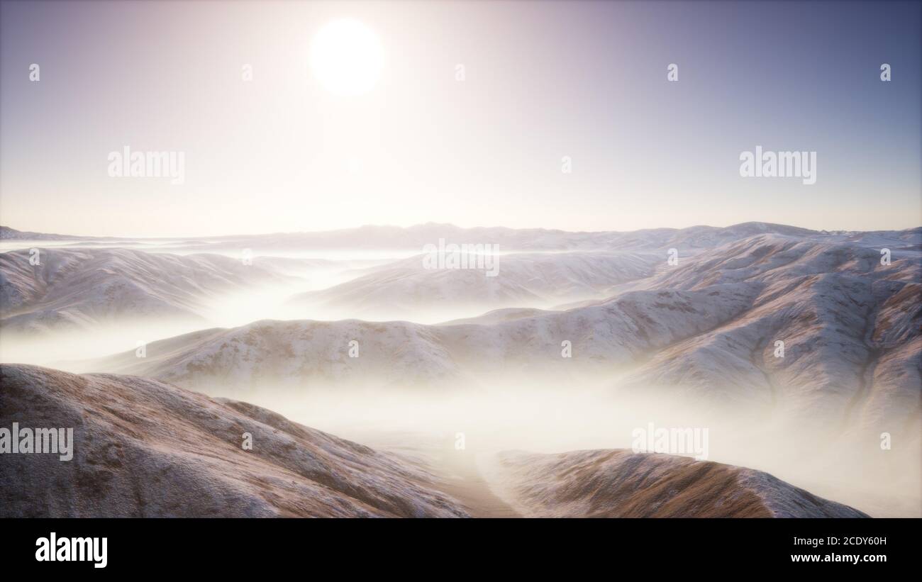 mountain landscape with deep fog at morning Stock Photo - Alamy