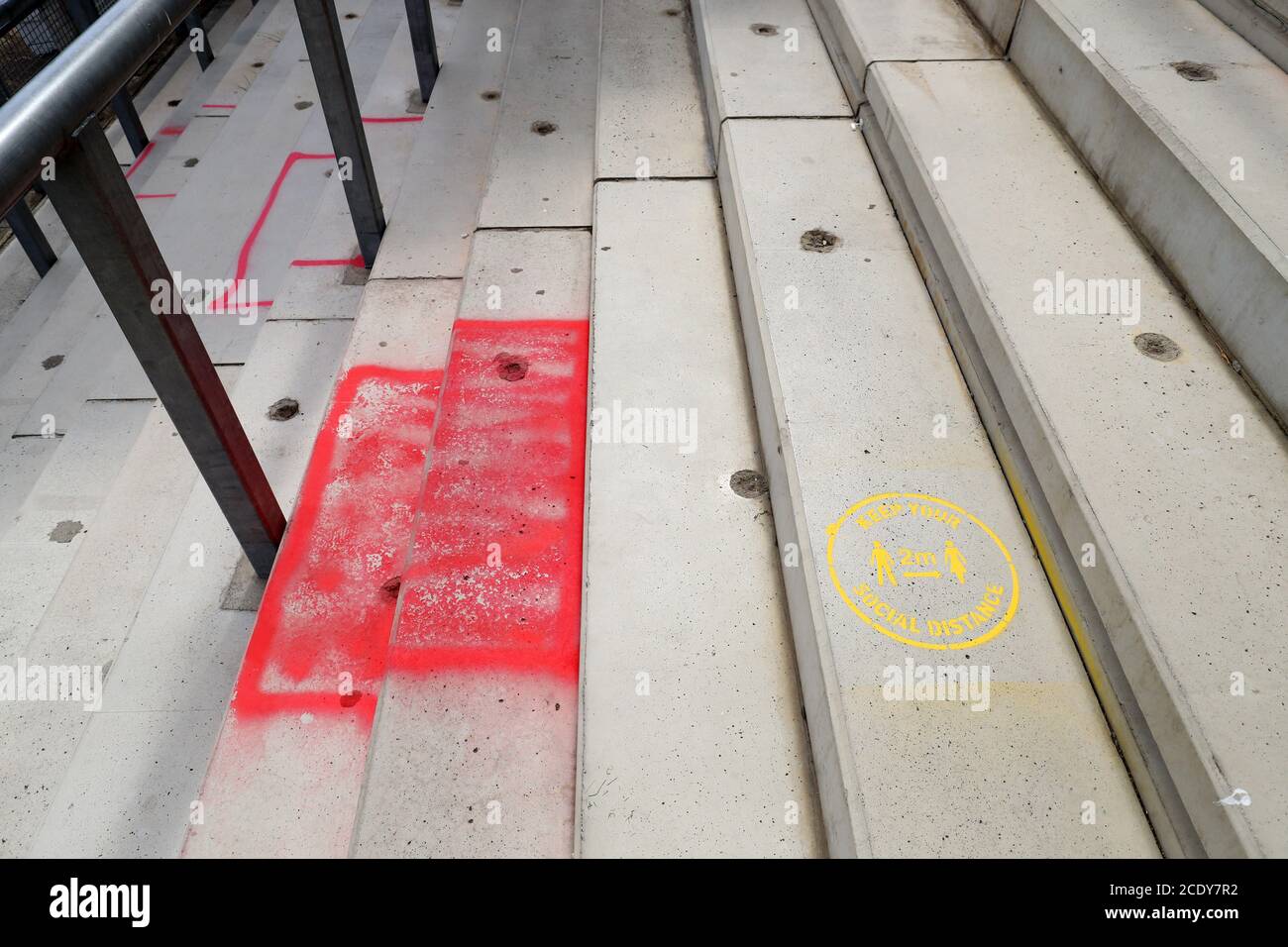 A spectator seat is marked with a red square during the pre-season ...