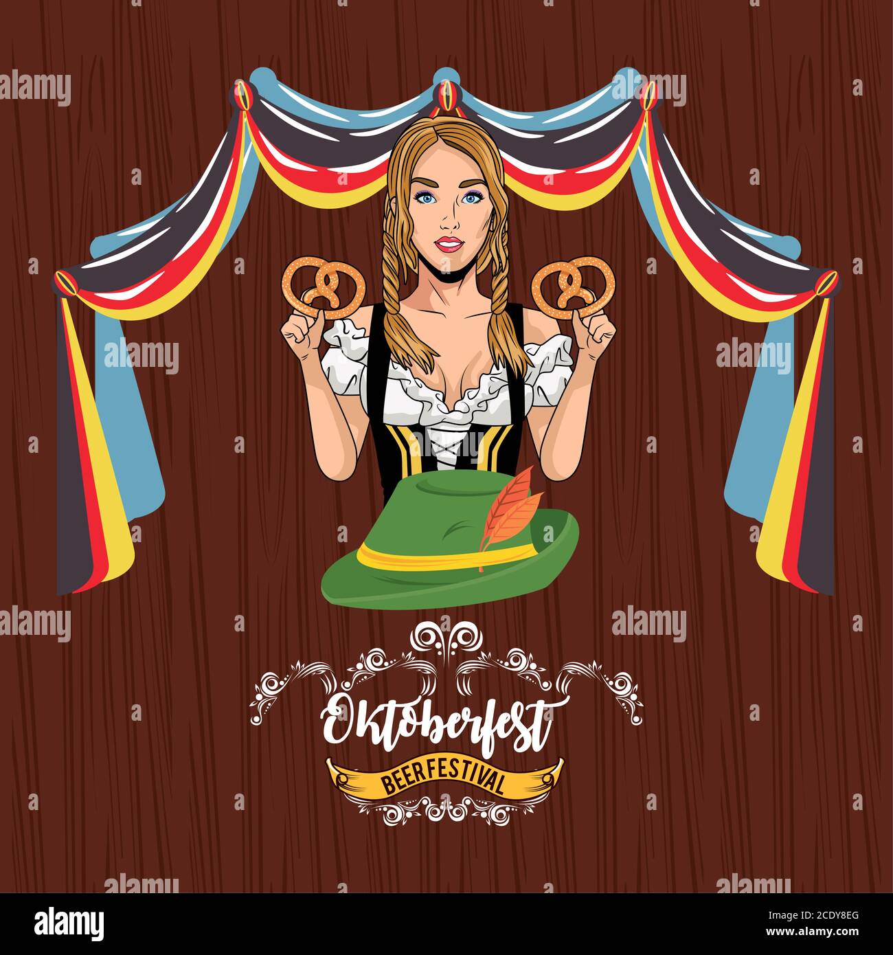 woman cartoon with traditional cloth pretzels and hat design ...