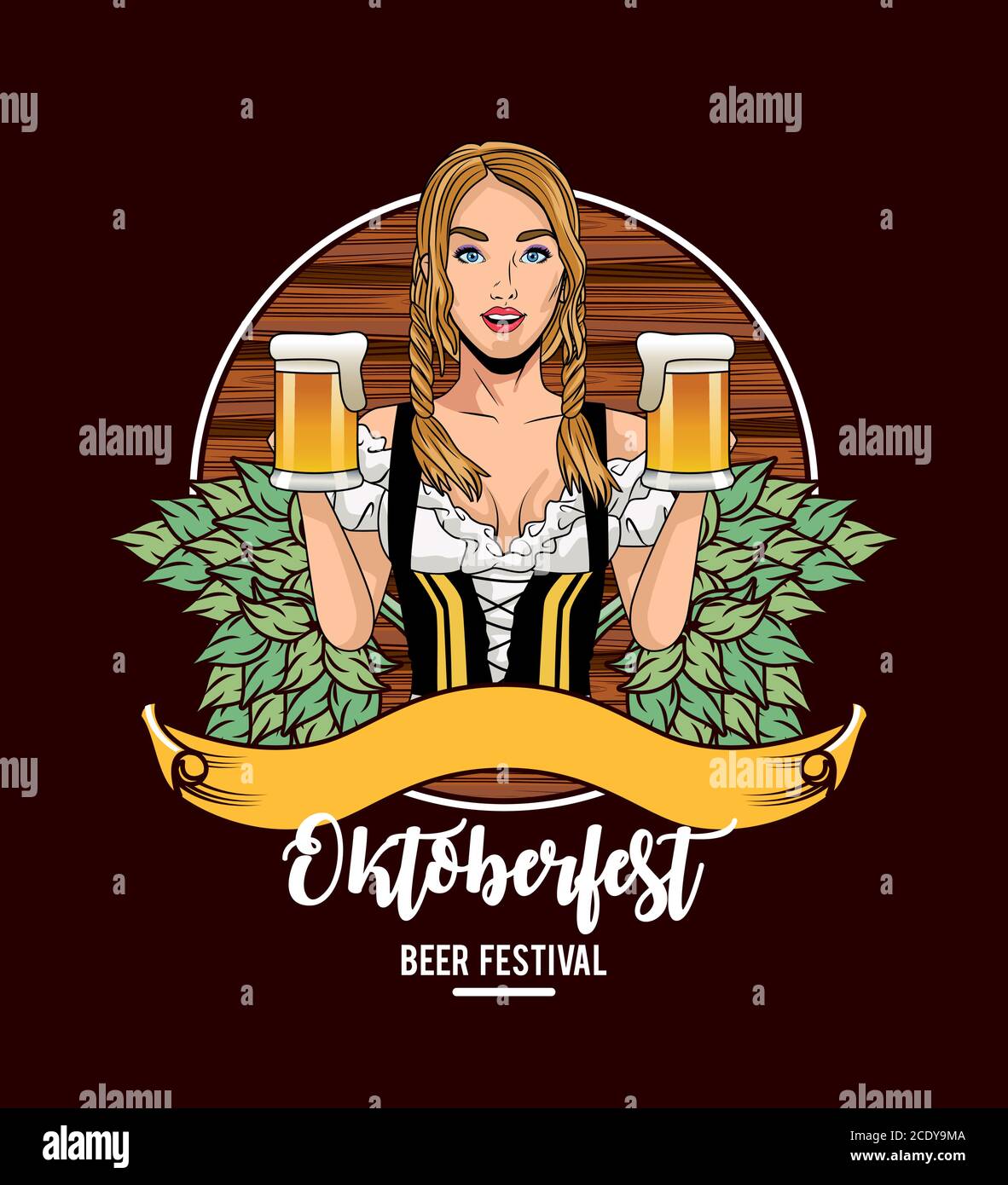 woman cartoon with traditional cloth and beer glasses design ...