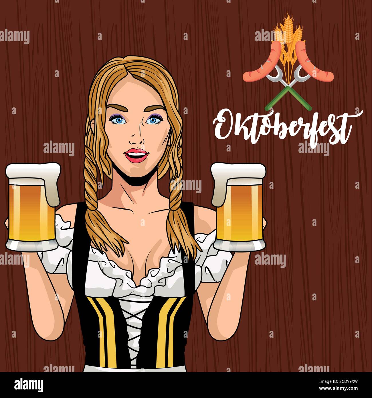 woman cartoon with traditional cloth and beer glasses design ...