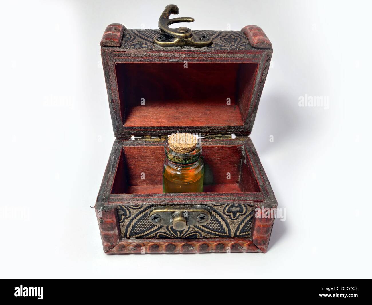 Wood chest with potion orange. old treasure casket isolated on white ...