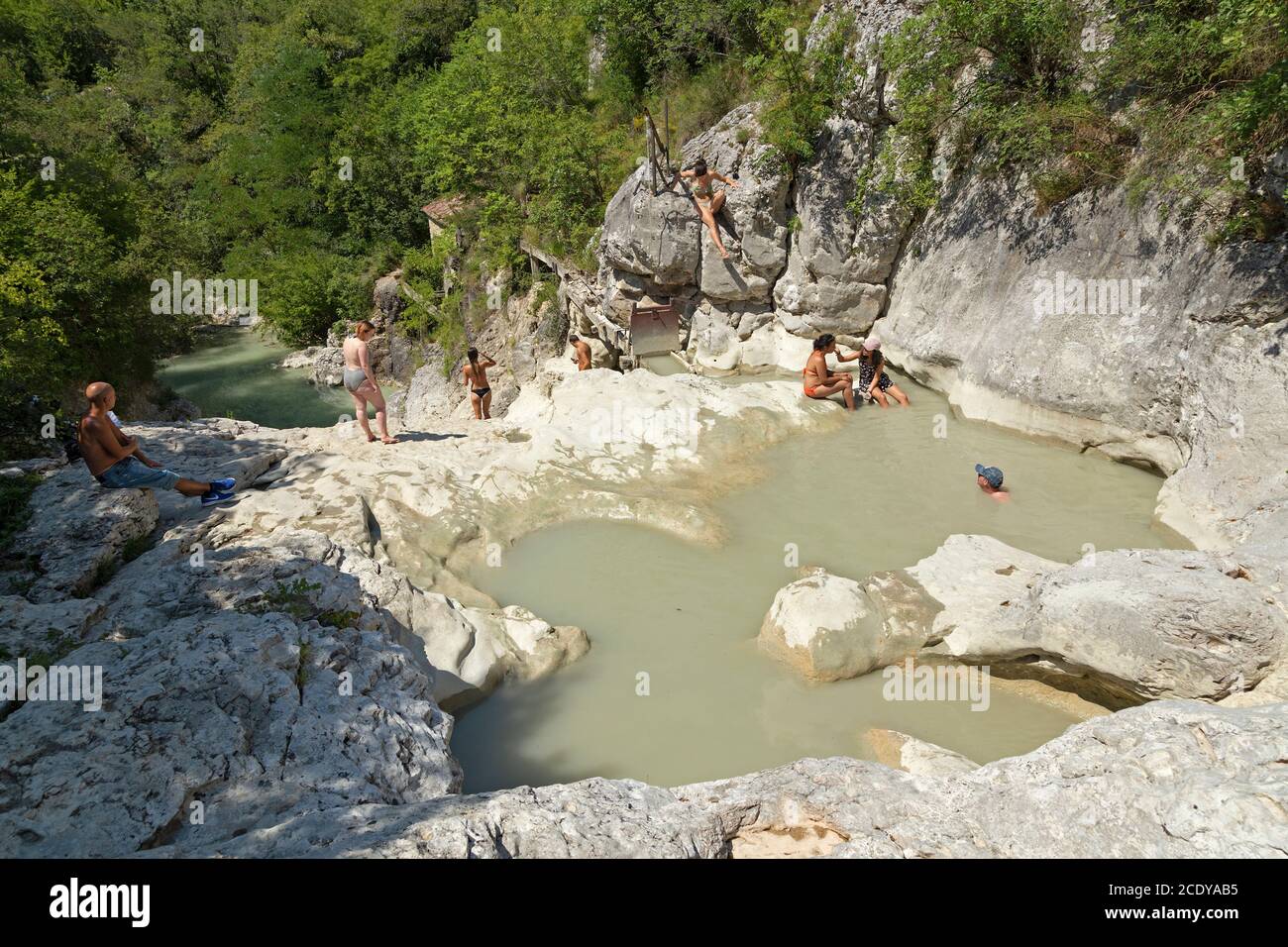 bathing in limestone basins, River Mirna, Kotli, Istria, Croatia Stock ...