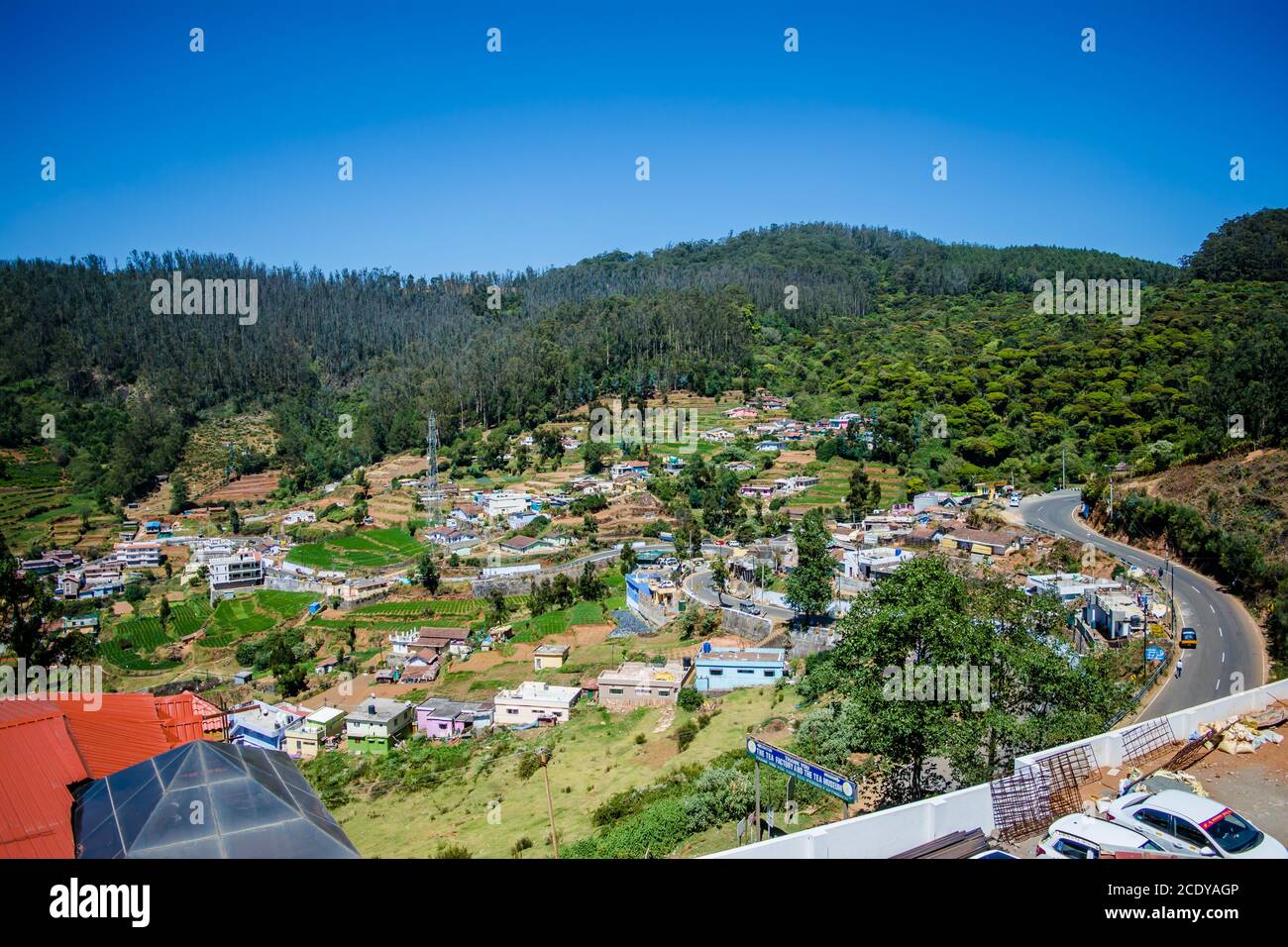Ooty city aerial view, Ooty (Udhagamandalam) is a resort town in the ...