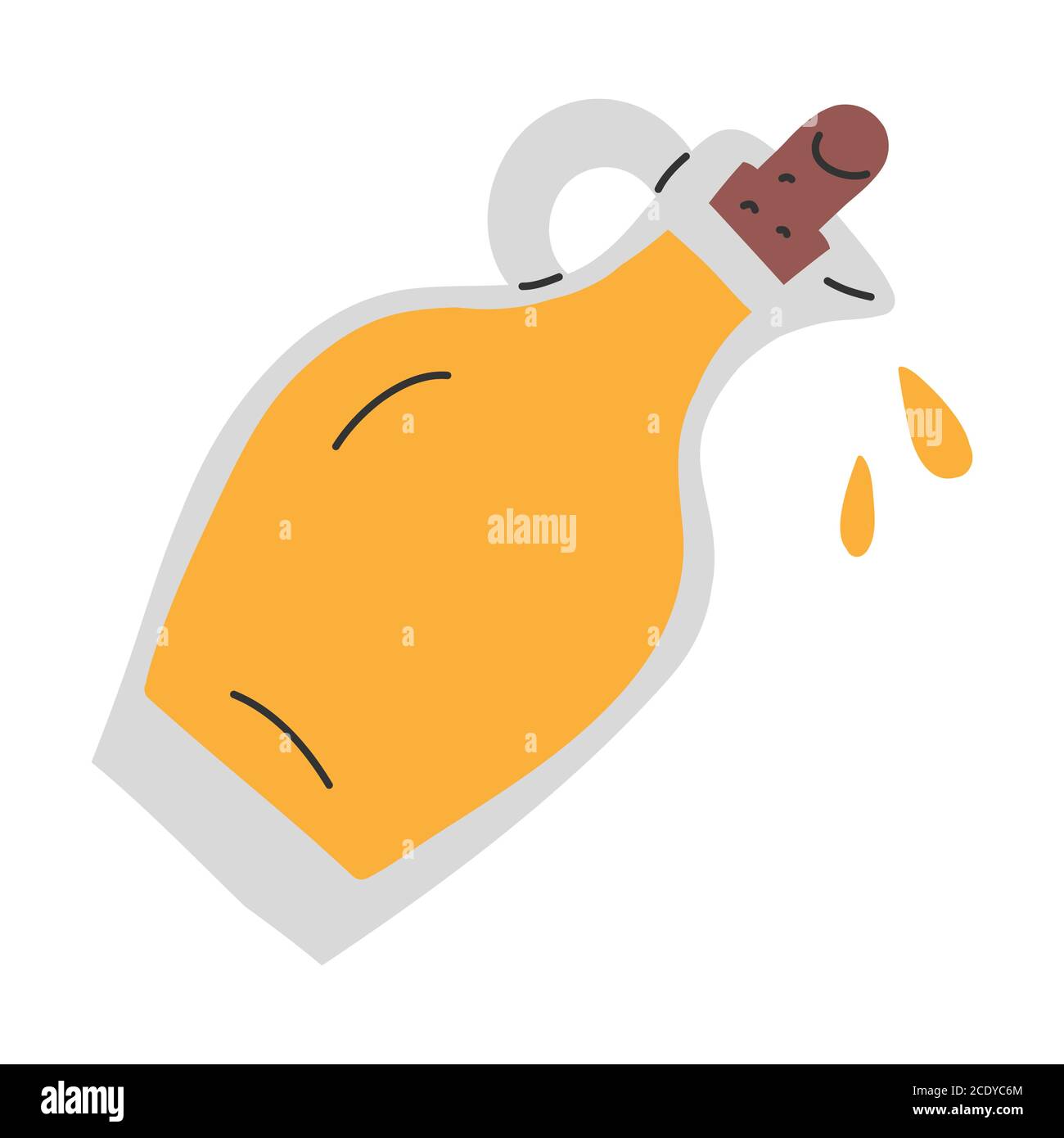 Vegetable oil in glass bottle with cork, isolated doodle illustration ...