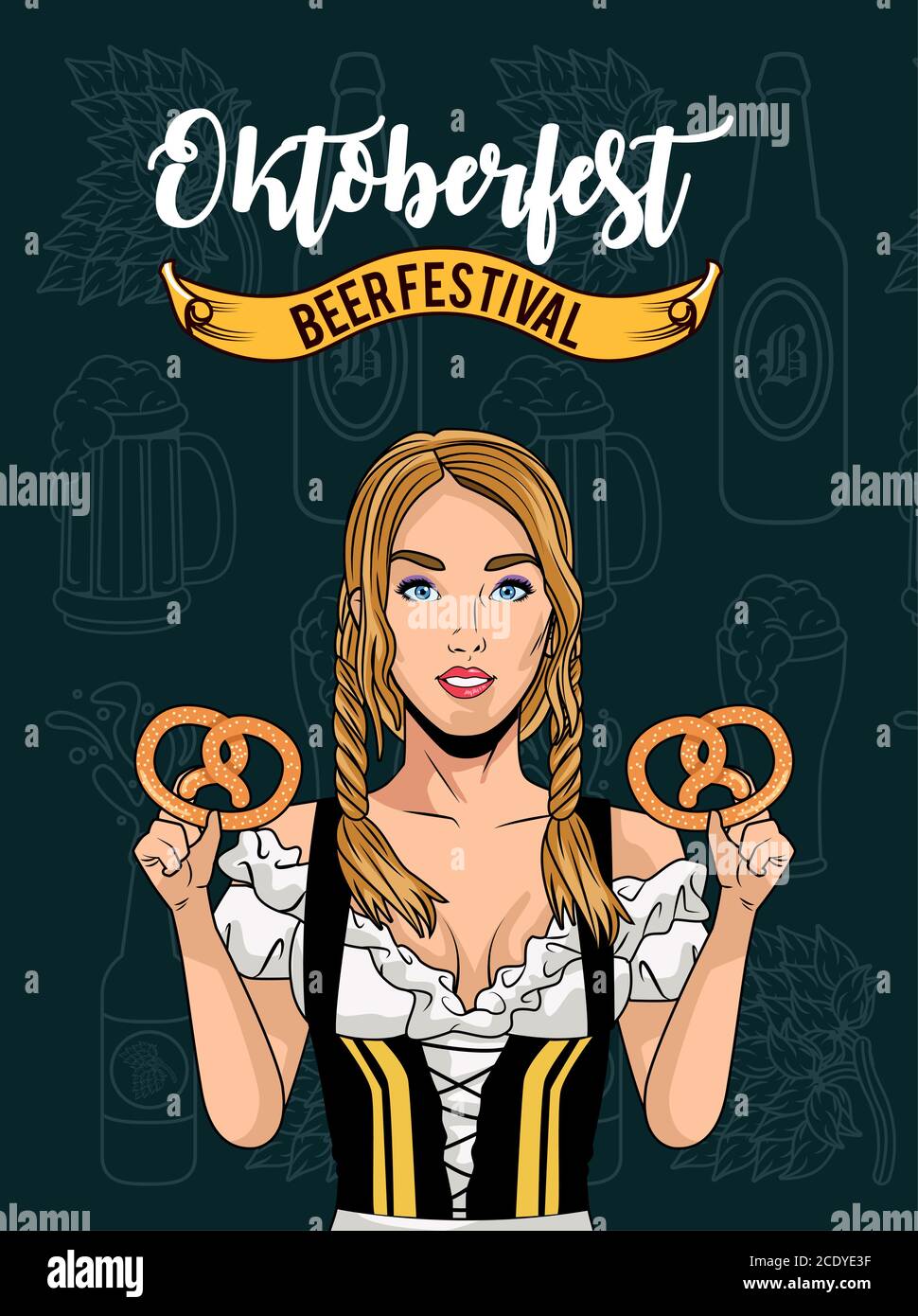 woman cartoon with traditional cloth and pretzels design, Oktoberfest ...