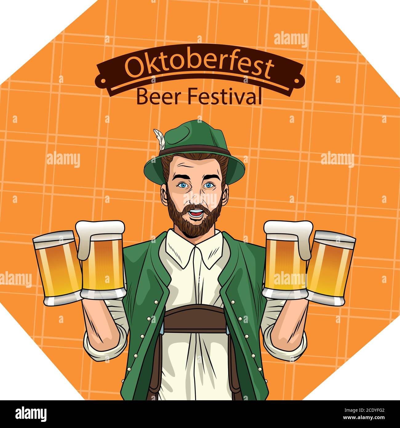 man cartoon with traditional cloth and beer glasses design, Oktoberfest ...