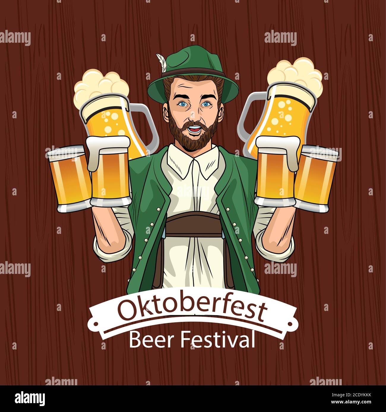 man cartoon with traditional cloth and beer glasses design, Oktoberfest ...