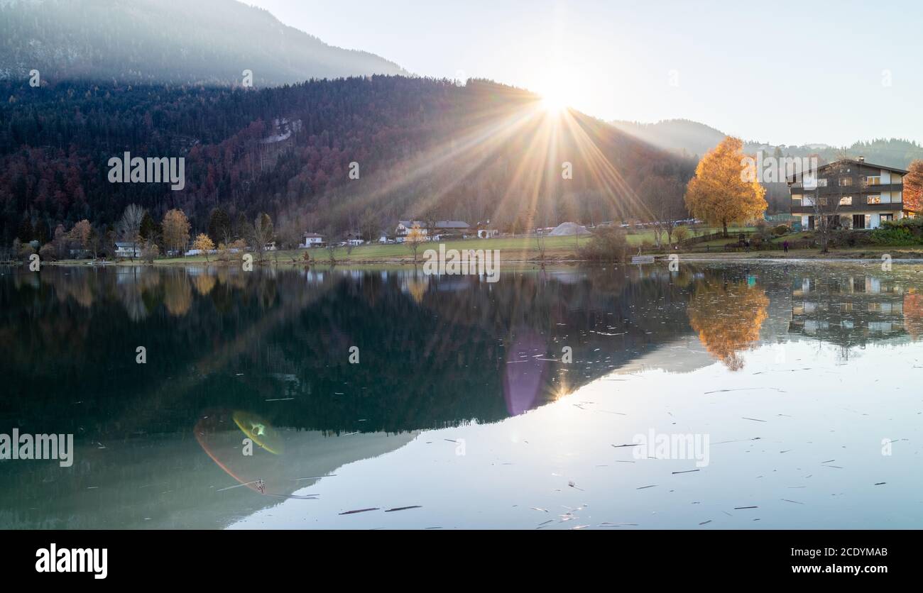 Beautiful landscape with mountains and lake in a countryside, Austria ...