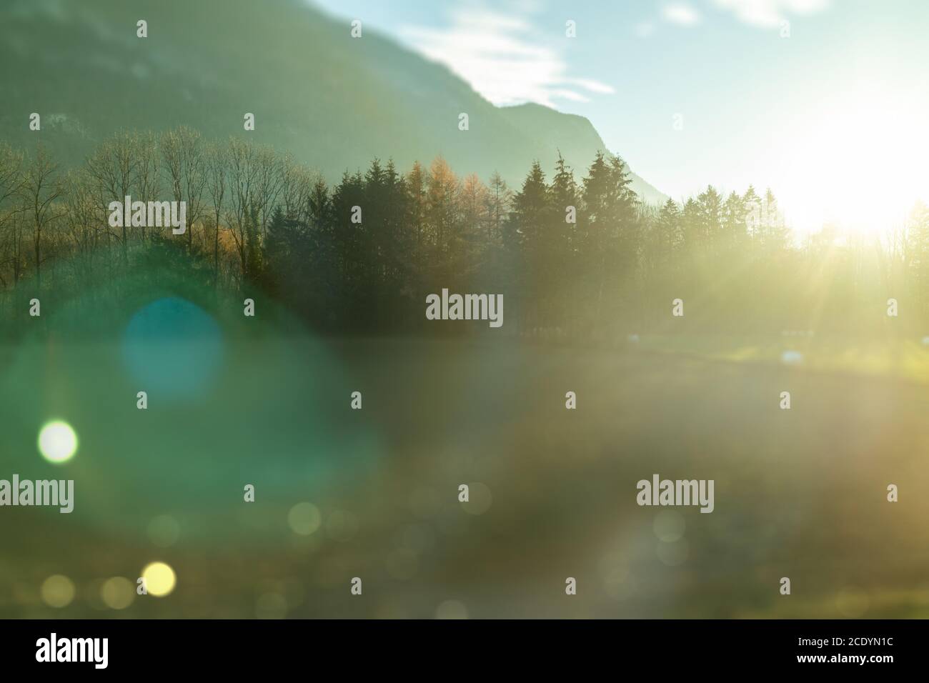 Blurred natural landscape in the sunny light in autumn day, Austria ...