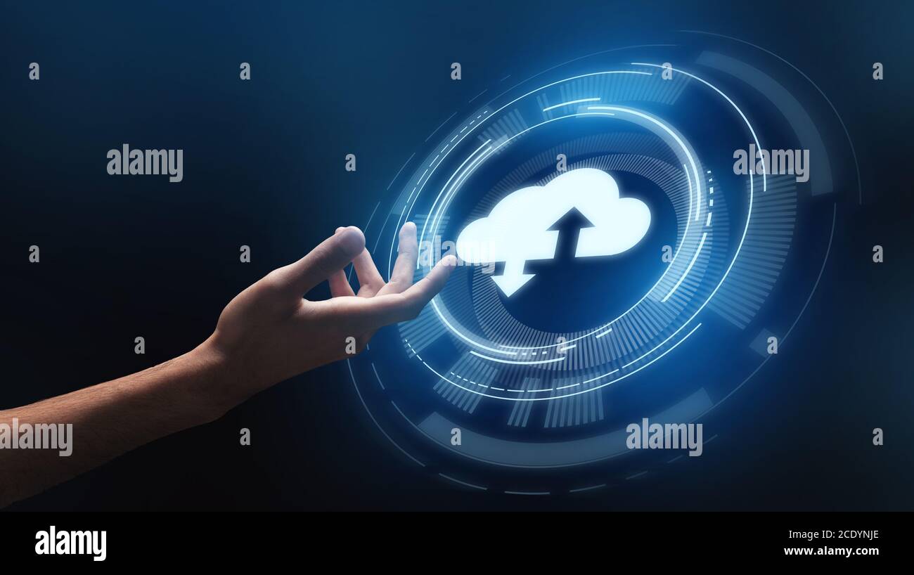 Backup Data. Male Hand Touching Storage Cloud Icon On Digital Screen ... Backup Data. Male Hand Touching Storage Cloud Icon On Digital Screen ...