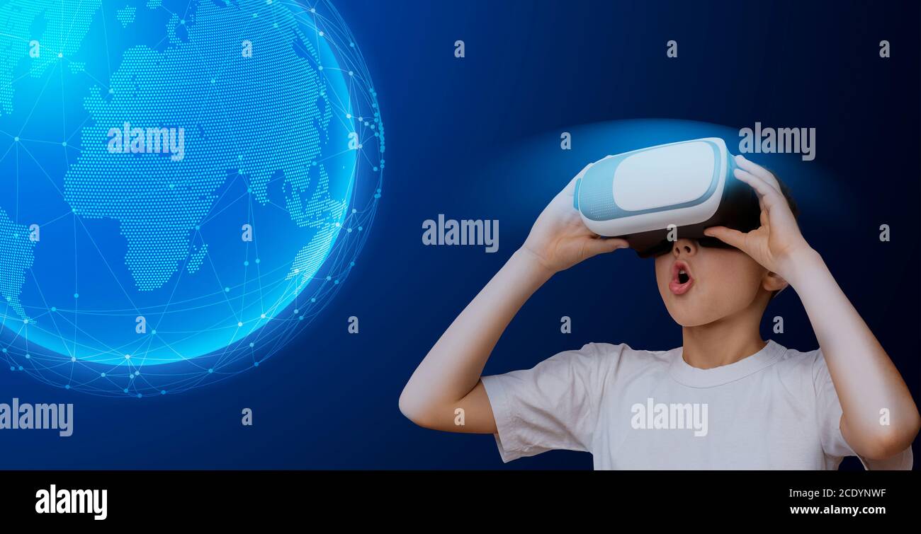 Emotional teen boy experiencing virtual reality, modern technologies in ...