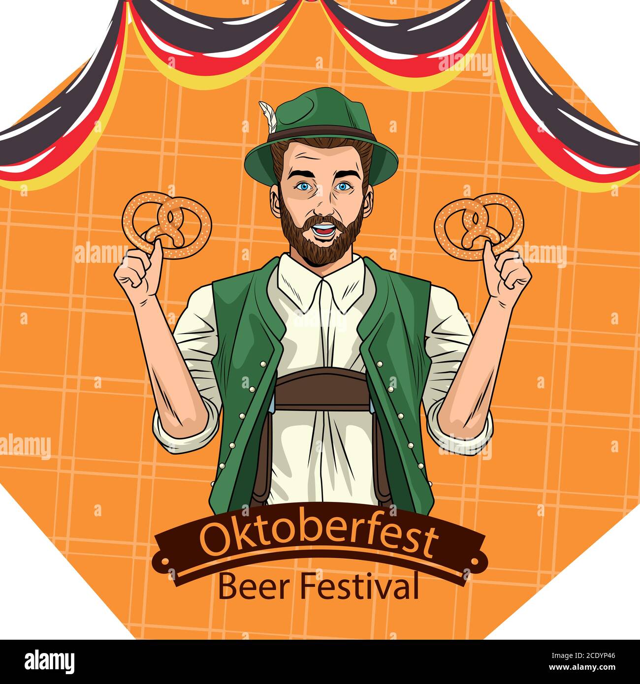 man cartoon with traditional cloth and pretzels design, Oktoberfest ...