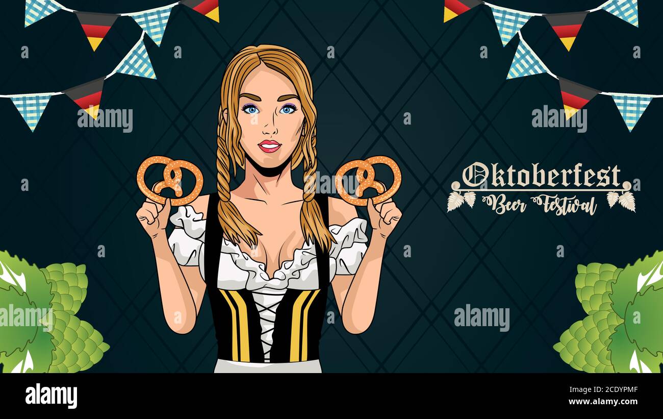 woman cartoon with traditional cloth and pretzels design, Oktoberfest ...