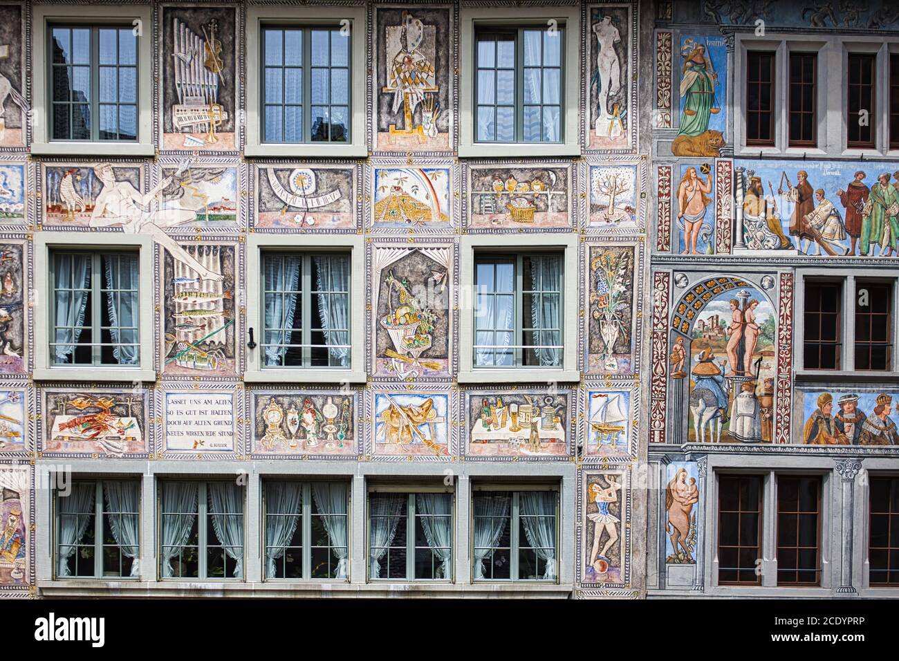 Painting of buildings on houses in the village of Stein am Rhein Stock ...