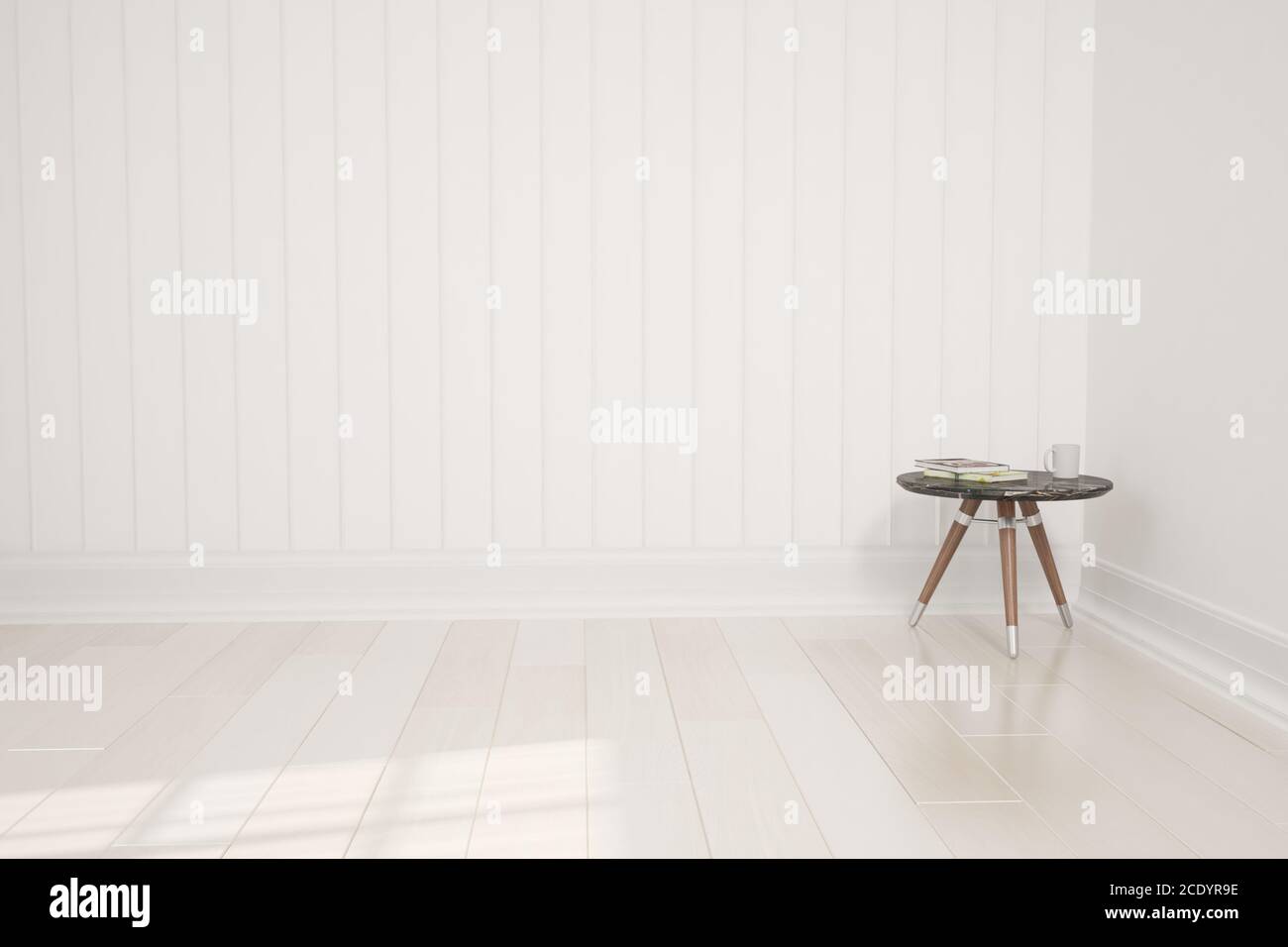 modern empty room with table interior design. 3D illustration Stock ...