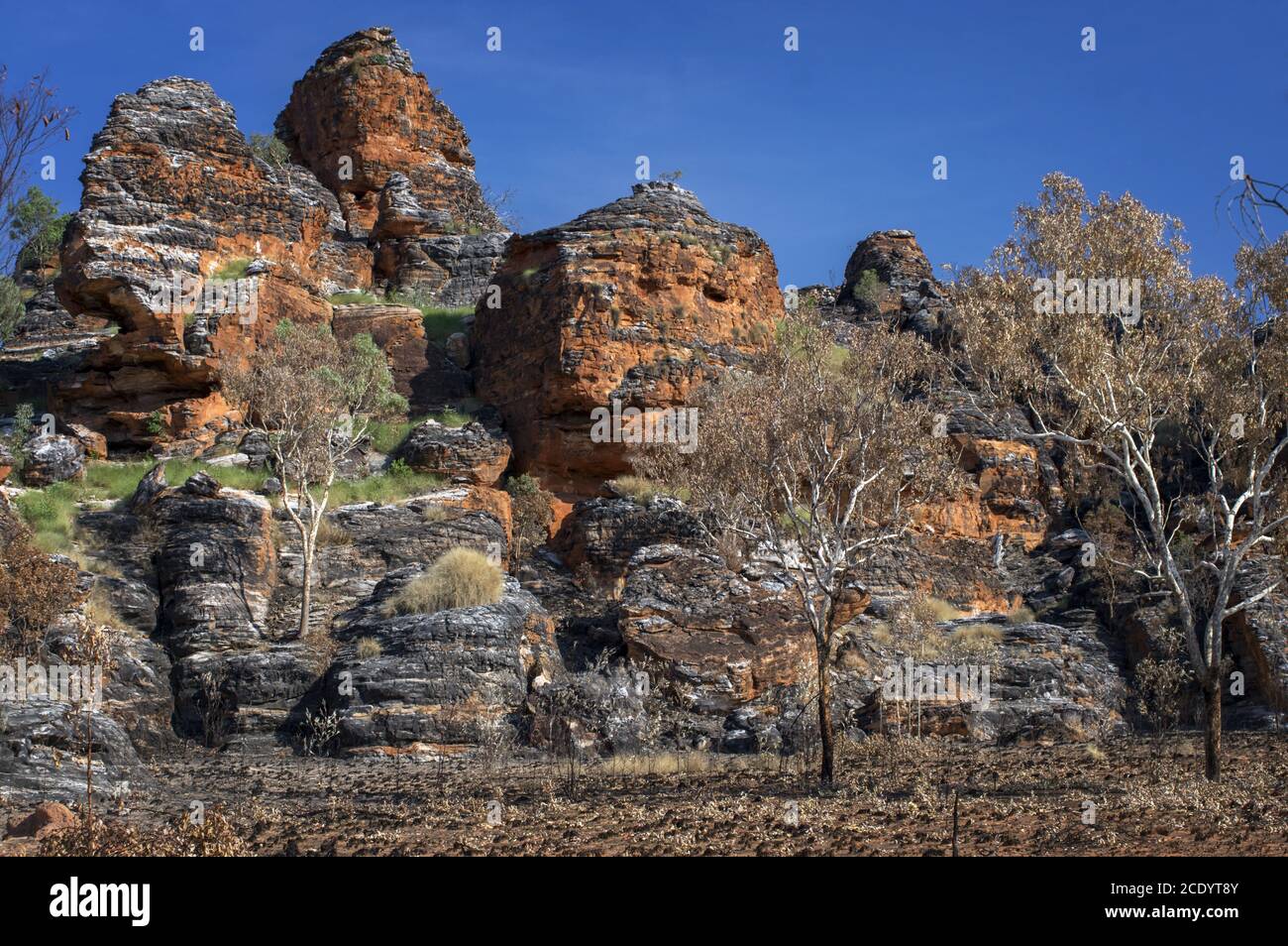 Rock Formation after Bushfire at the Outback – Western Australia Stock ...