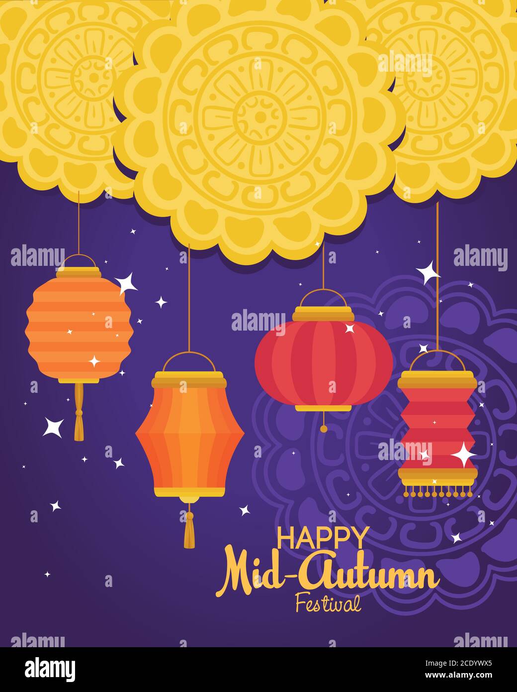 red lanterns with mooncakes of happy mid autumn festival vector design ...