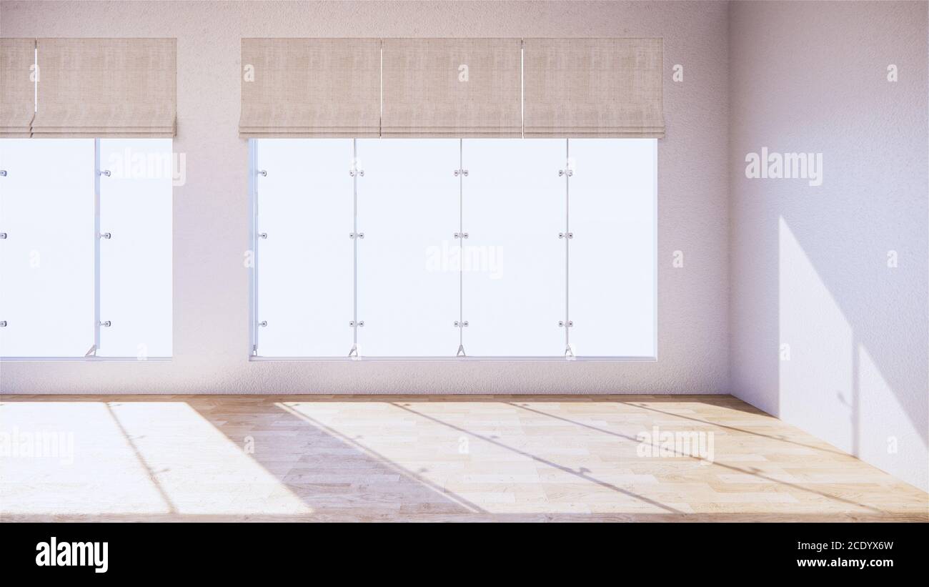 large room, wide open Clean white wall and wood grain floor with sun ...