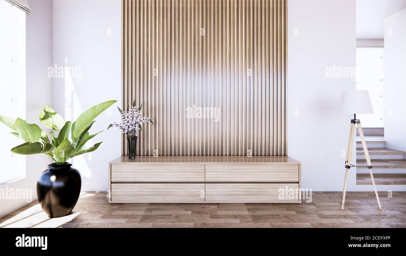 tropical room interior with cabinet and plants decoration,3d rendering ...