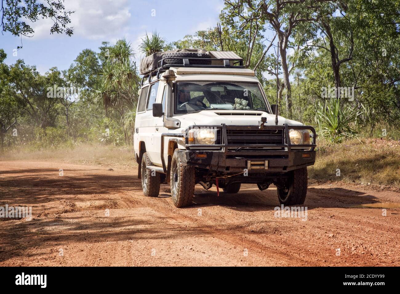 Western Australia – Outback track with 4WD car at the at the savanna ...