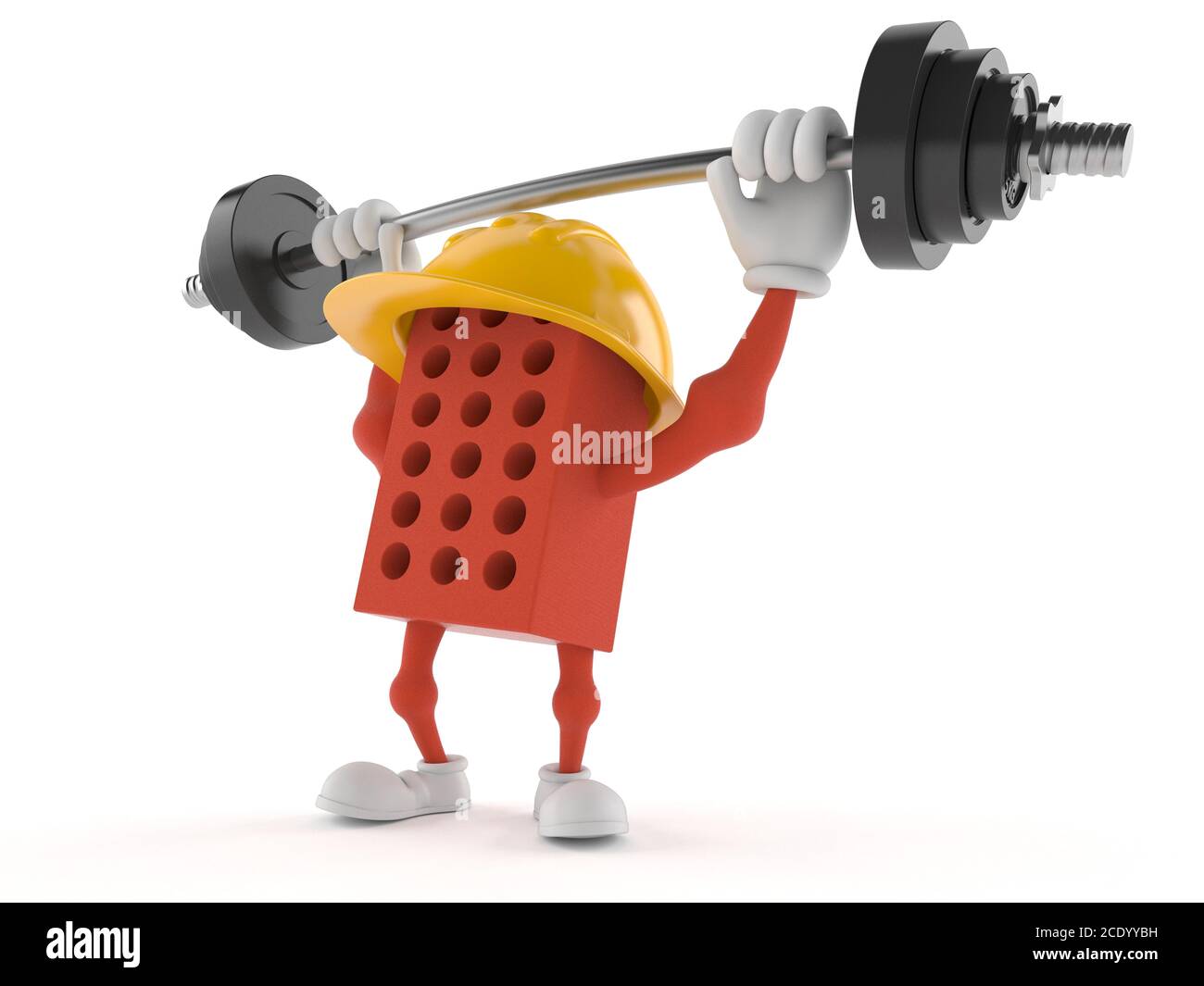 Brick character lifting heavy barbell isolated on white background ...