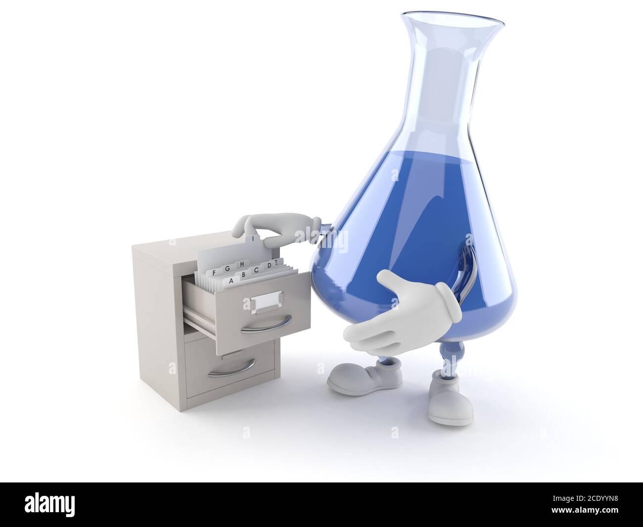 Chemistry flask character with archive isolated on white background ...