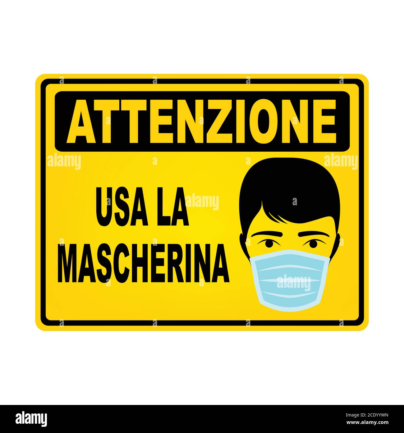 Wear a mask caution sign in Italian language, vector design Stock ...