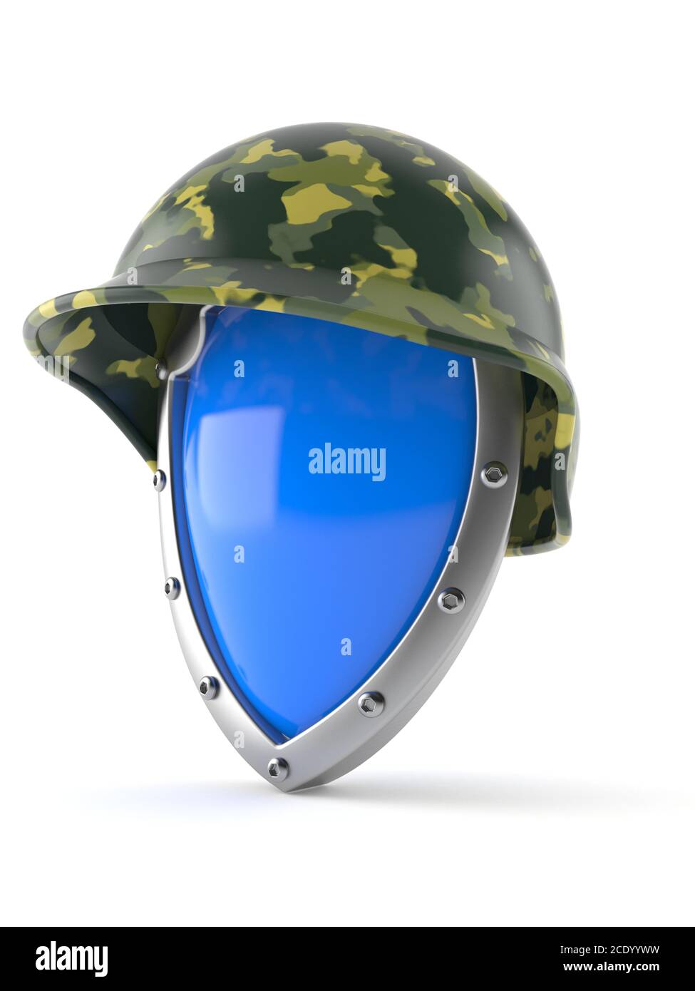 Shield with military helmet isolated on white background Stock Photo ...