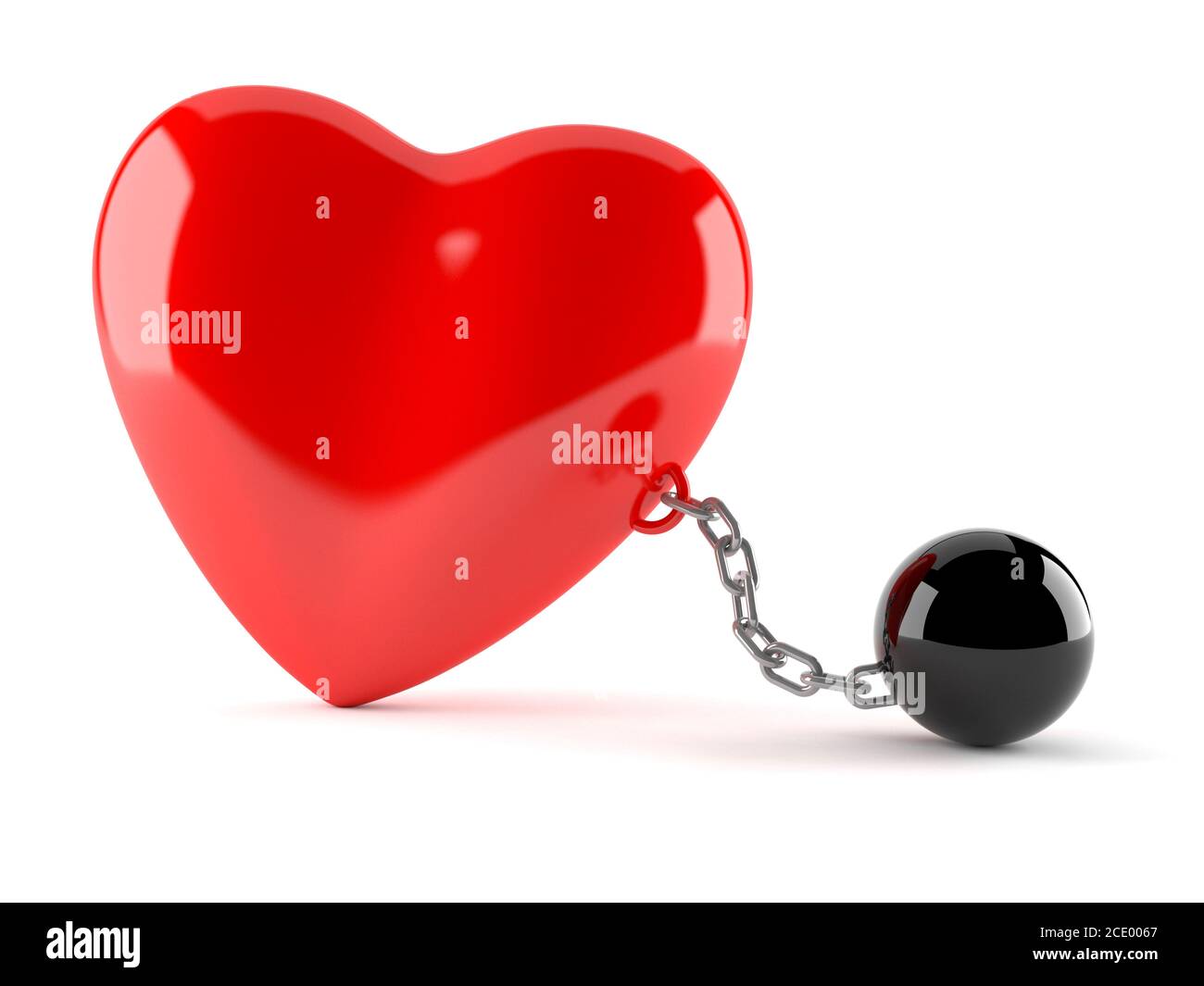 Heart with prison ball isolated on white background Stock Photo - Alamy