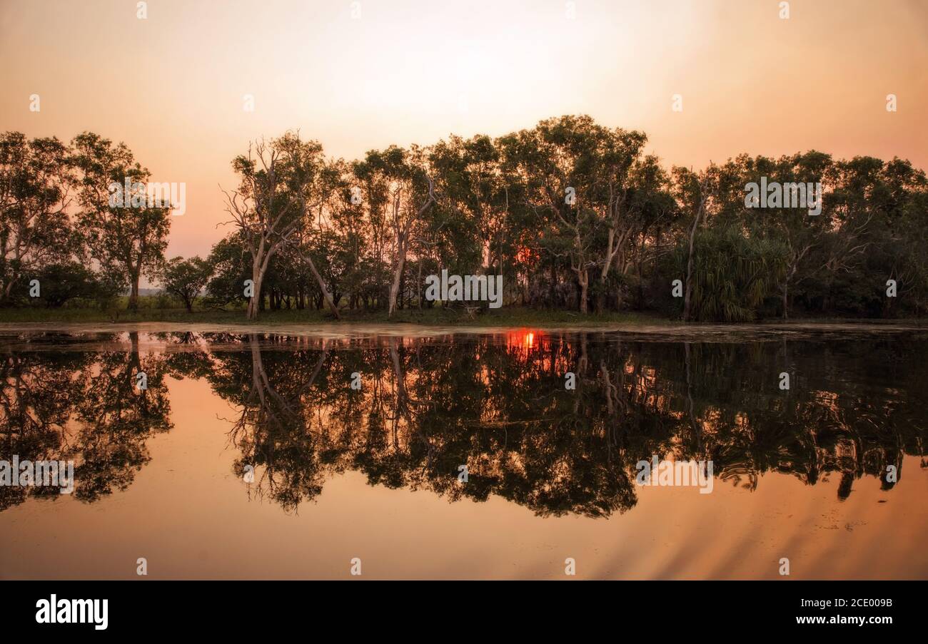 Twilight sunset at the swamp at the outback in Northern Australia ...