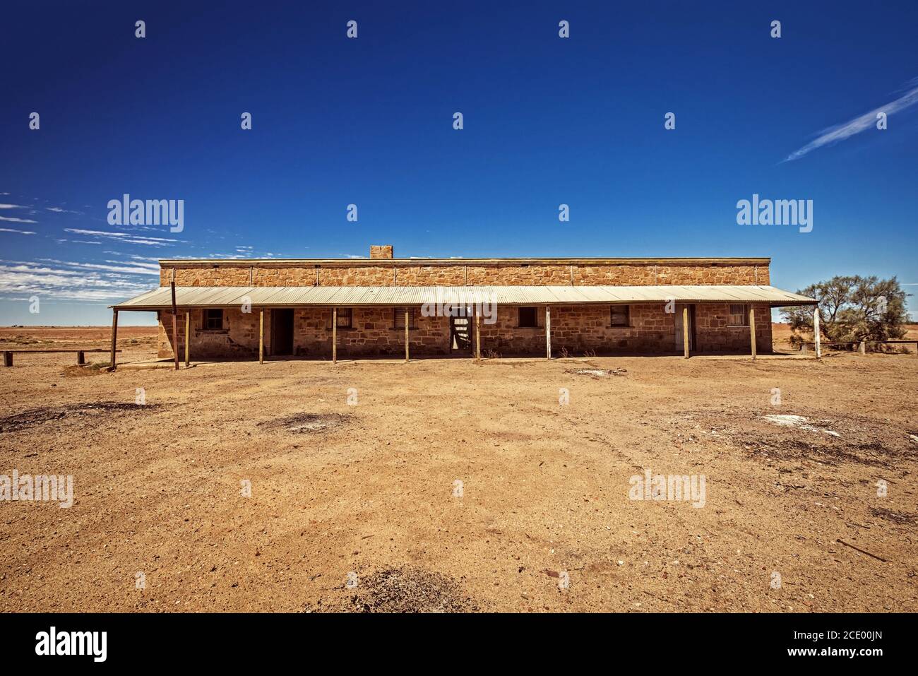 Australia Outback desert with an old abandoned vintage railway station ...