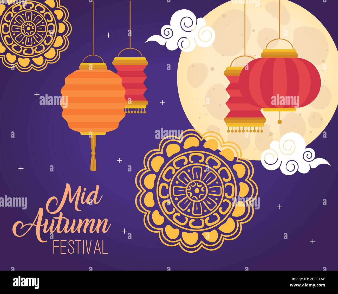 red lanterns with mooncakes of happy mid autumn festival vector design ...
