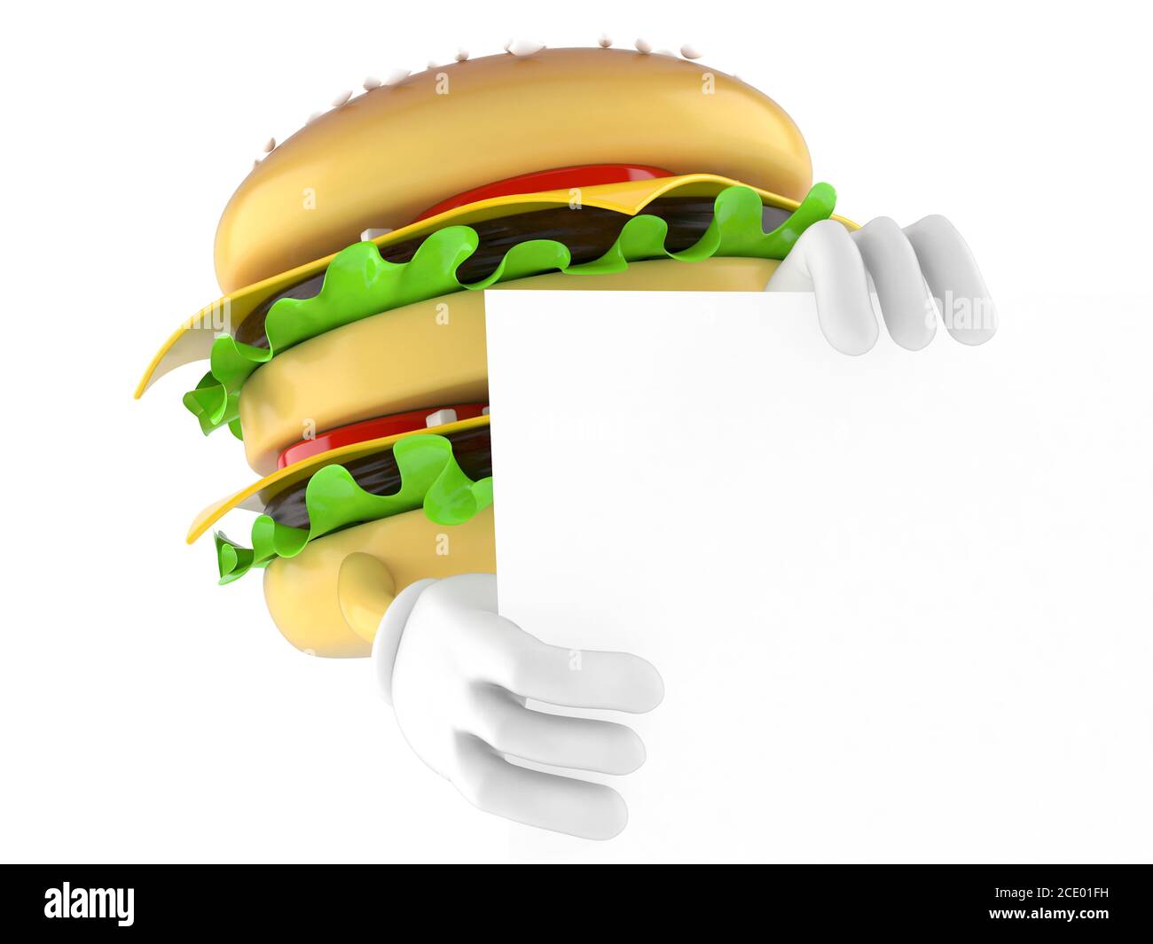 Hamburger character behind white board isolated on white background ...