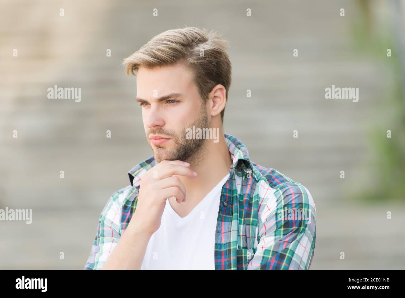Portrait good looking man casual style, thoughtful mood concept Stock ...