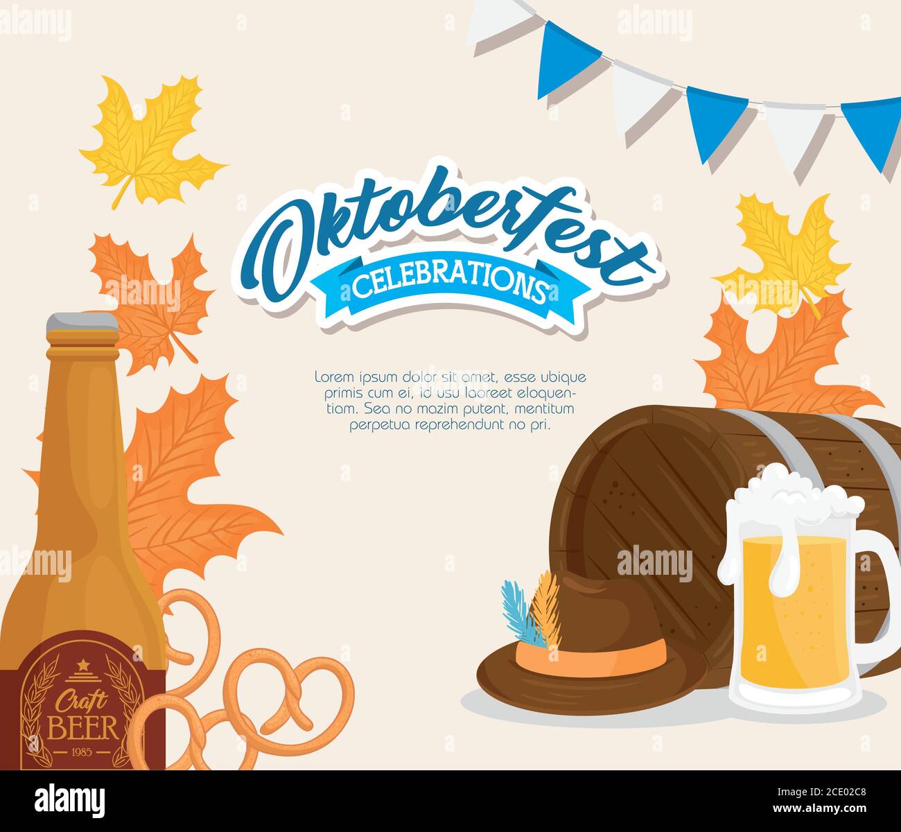 oktoberfest beer glass bottle hat and barrel vector design Stock Vector ...
