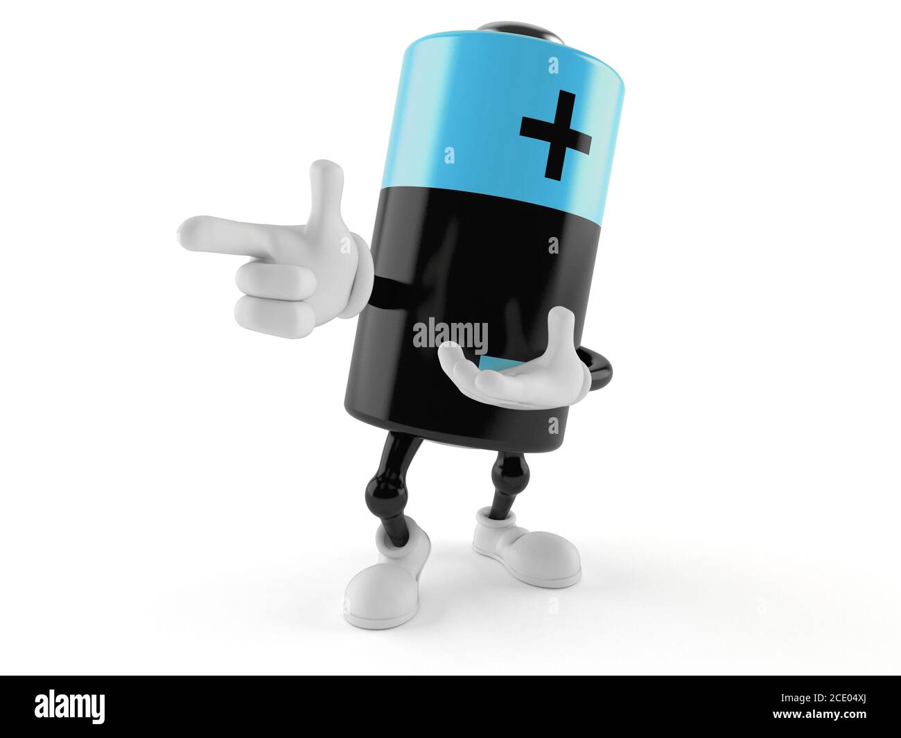 Battery character pointing finger isolated on white background Stock ...