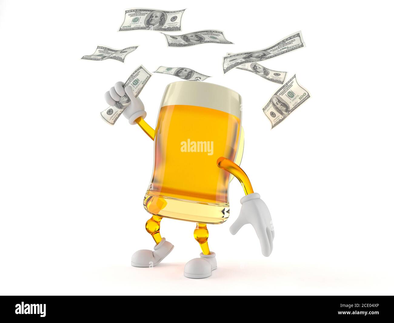 Beer character catching money isolated on white background Stock Photo ...