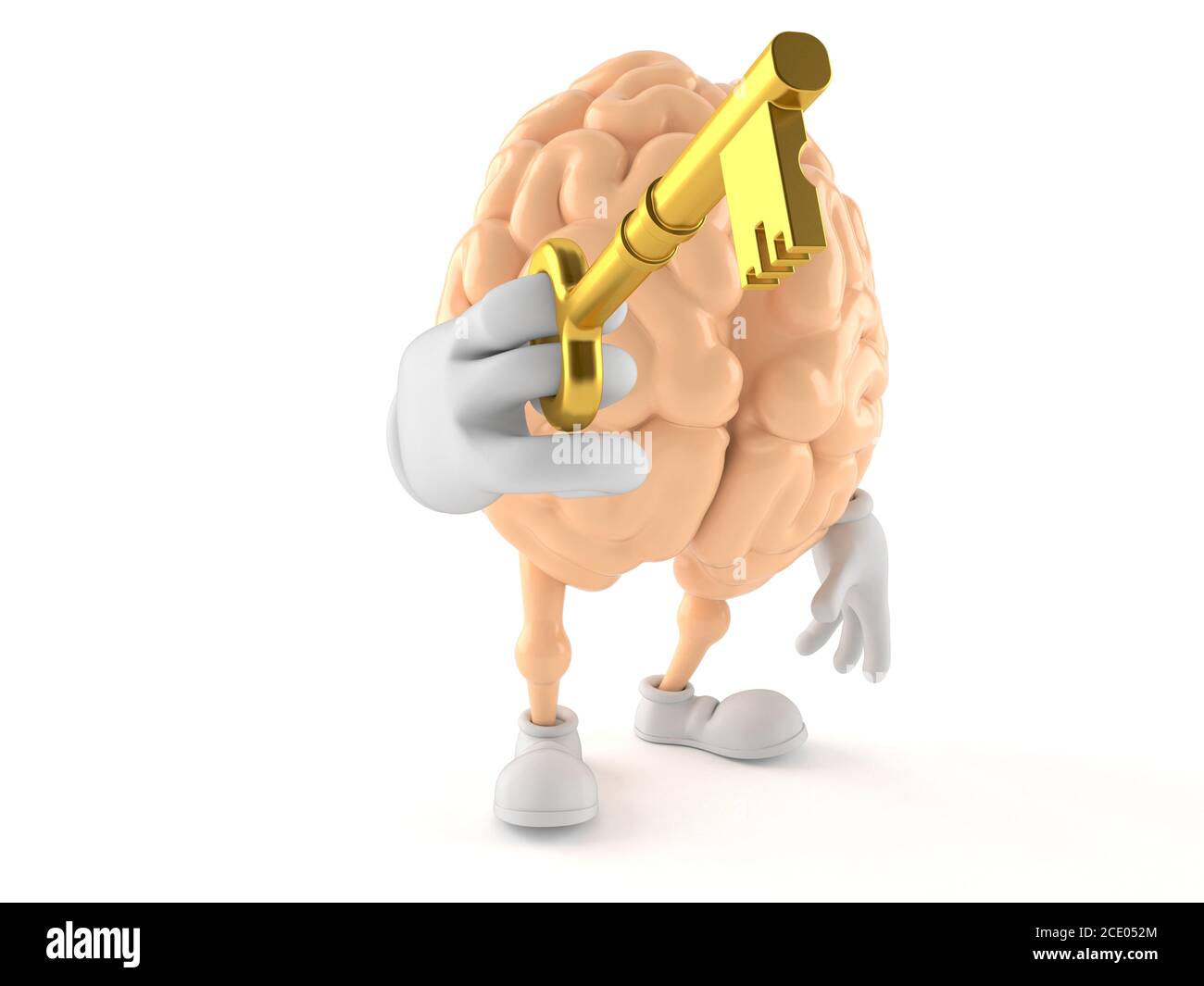 Brain character holding door key isolated on white background Stock ...