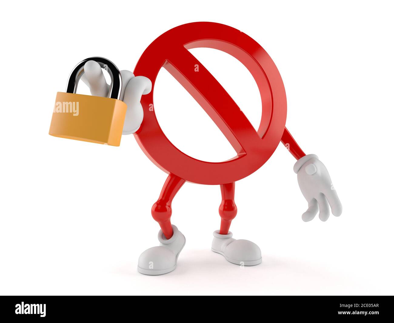 Forbidden character holding padlock isolated on white background Stock ...