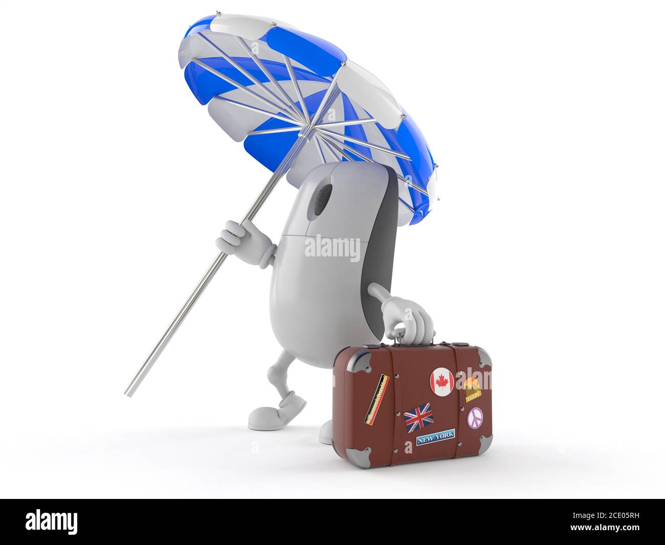 Computer mouse character with suitcase isolated on white background ...
