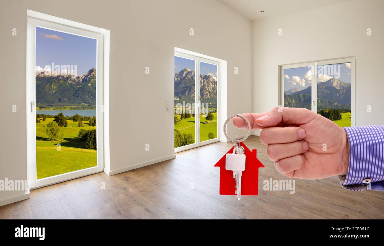 new built room with view through windows to nature Stock Photo - Alamy