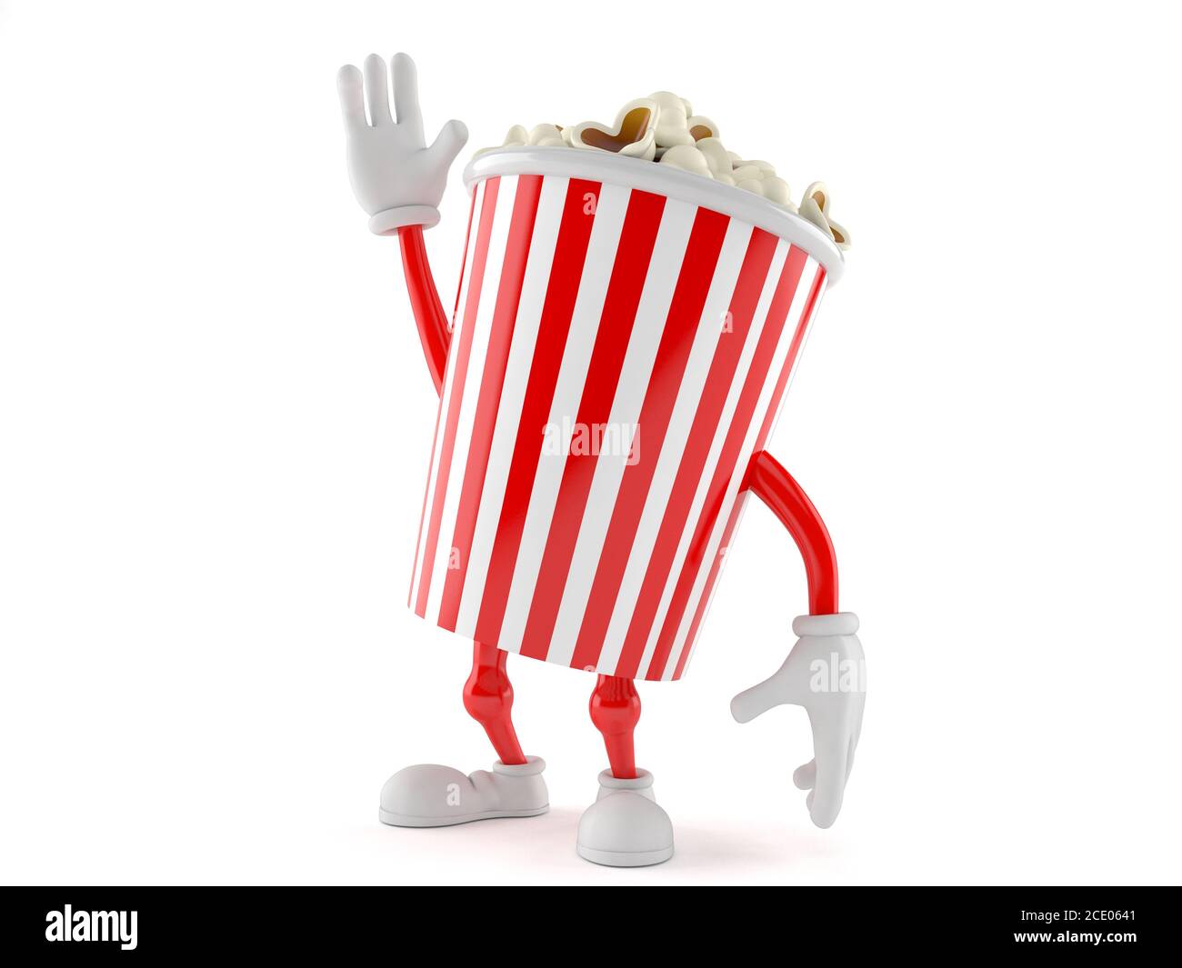 Popcorn character with hand up isolated on white background Stock Photo ...