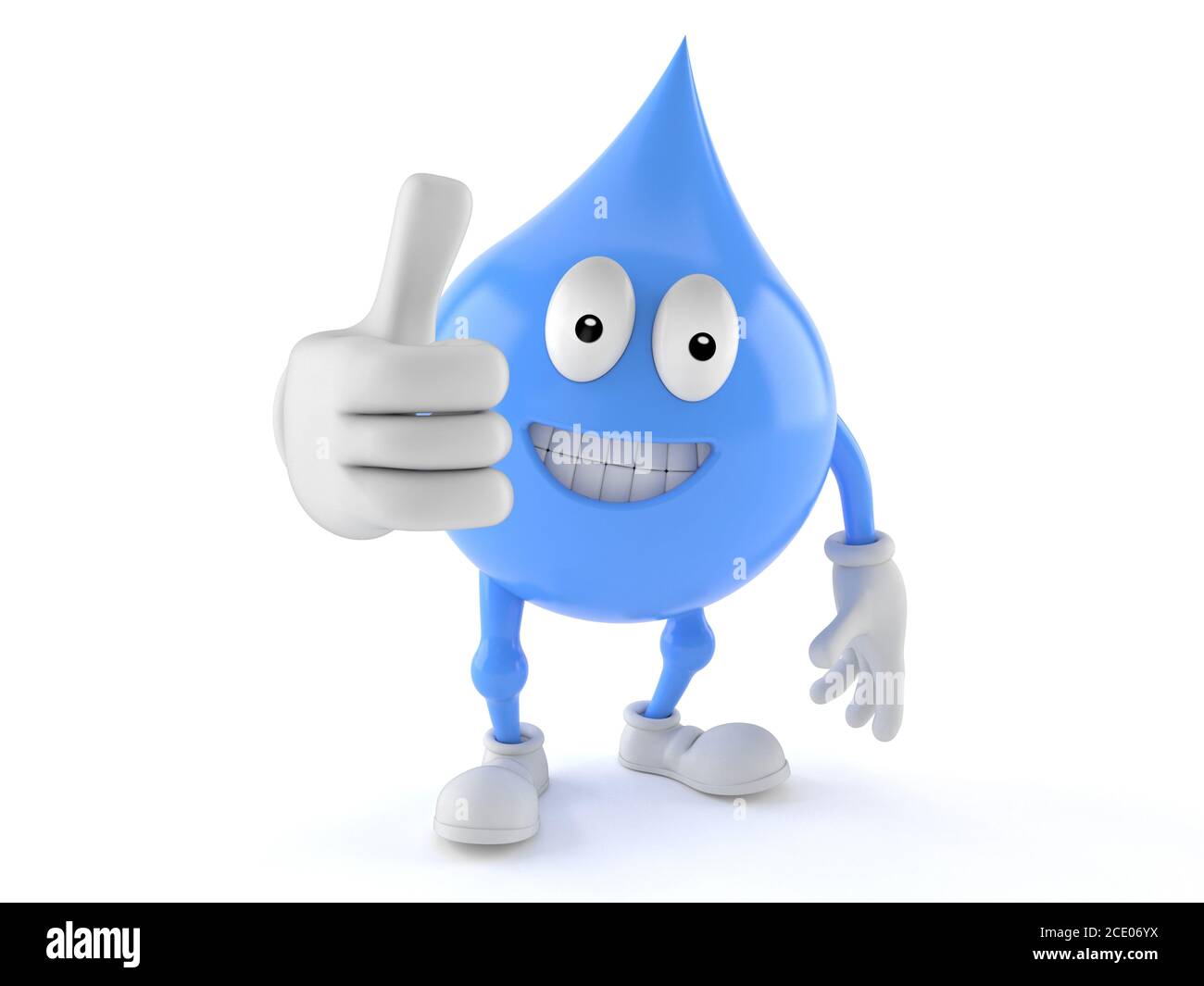 Water drop character with thumbs up gesture isolated on white ...